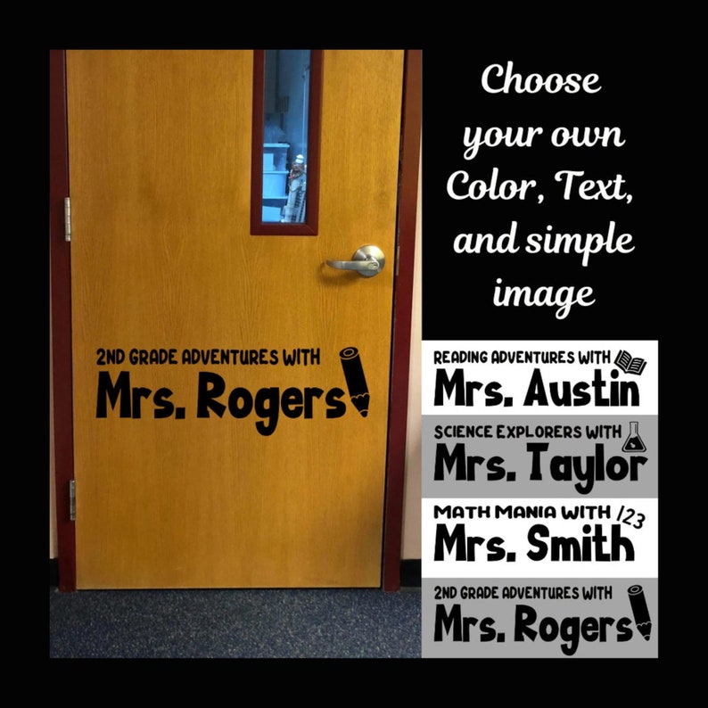 Teacher Name and Grade or Subject Decal, Personalized Classroom Door ...