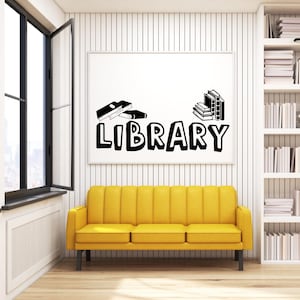 LIBRARY With Book Images, Library Decal, School Library Decor ...