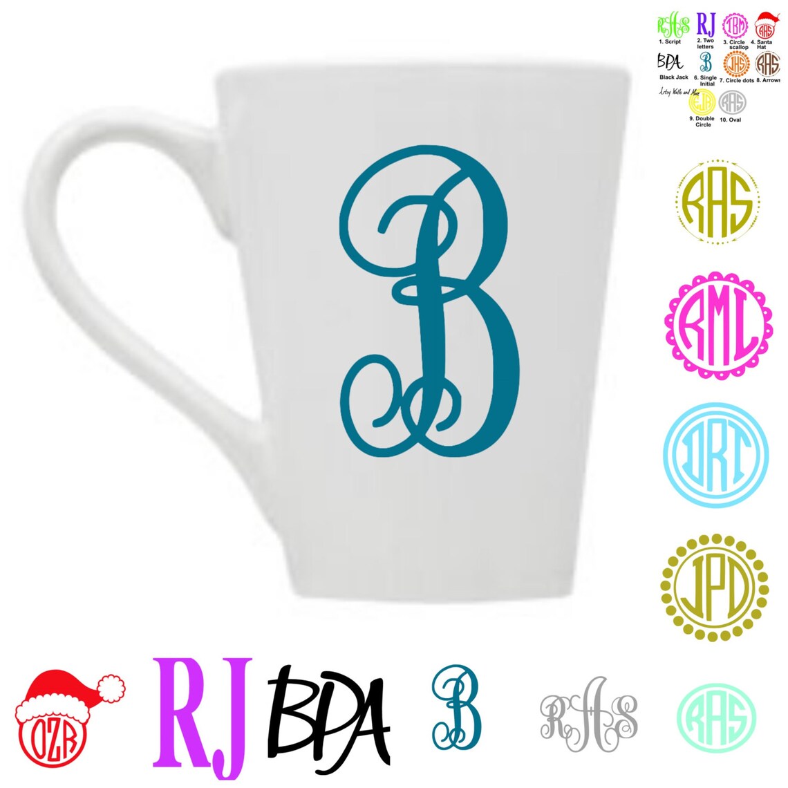 Vinyl DECAL ONLY Monogram Initial or Circle Monogram for | Etsy