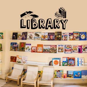 LIBRARY With Book Images, Library Decal, School Library Decor ...