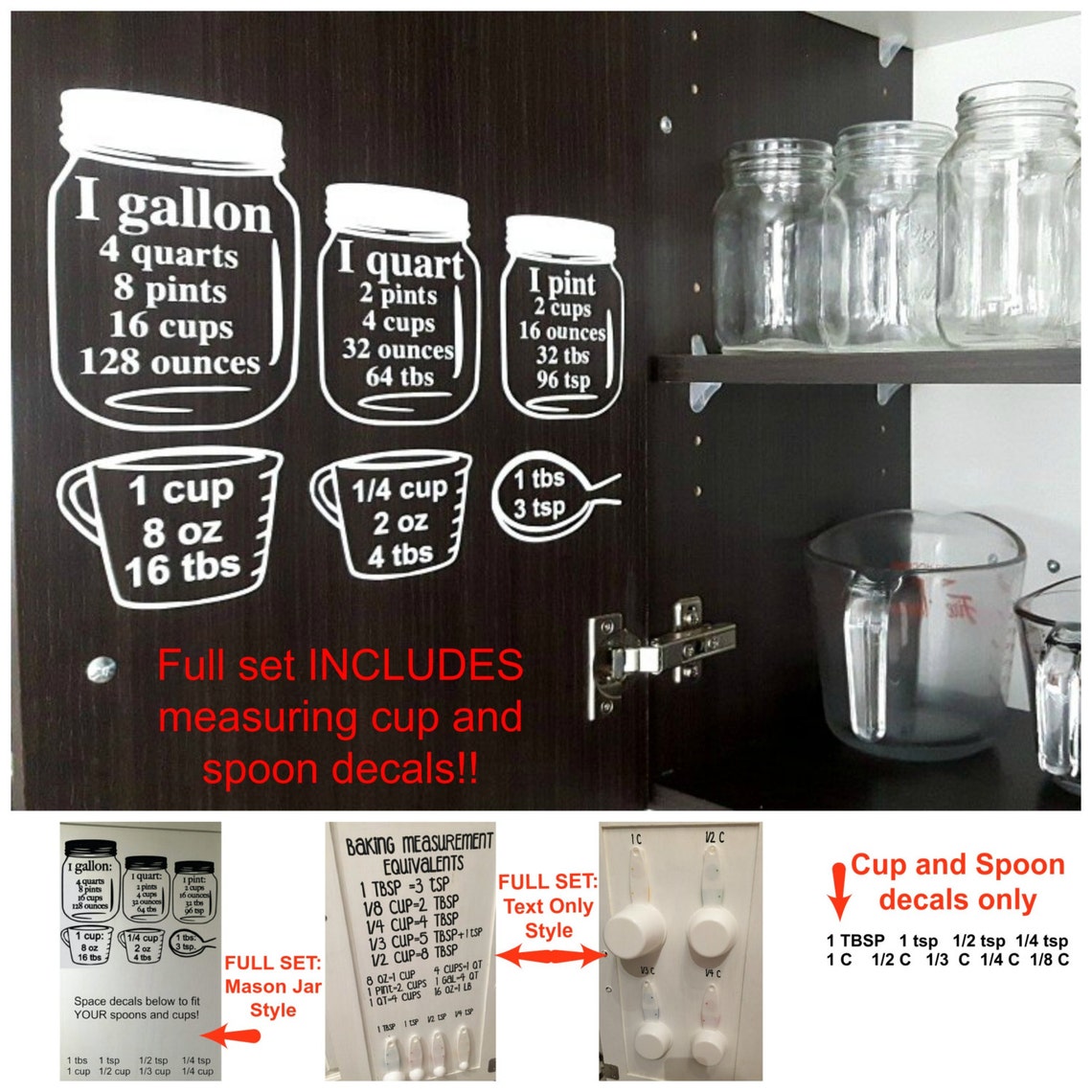 Baking Measurement Equivalents Vinyl Wall Decal Sticker - Etsy