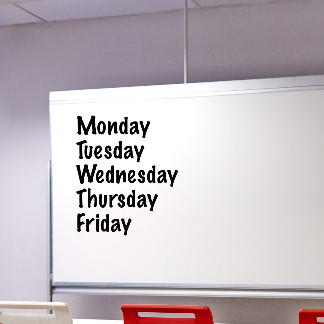 Days of the Week Decal | Whiteboard Words Decal | Custom Whiteboard ...