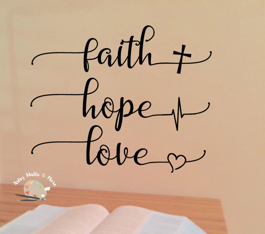 Faith Hope Love Vinyl Wall Decal With Cross Heartbeat Heart, Christian ...