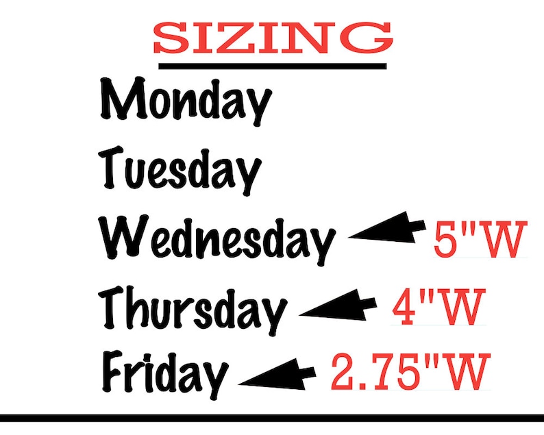 Days of the Week Decal Whiteboard Words Decal Custom - Etsy