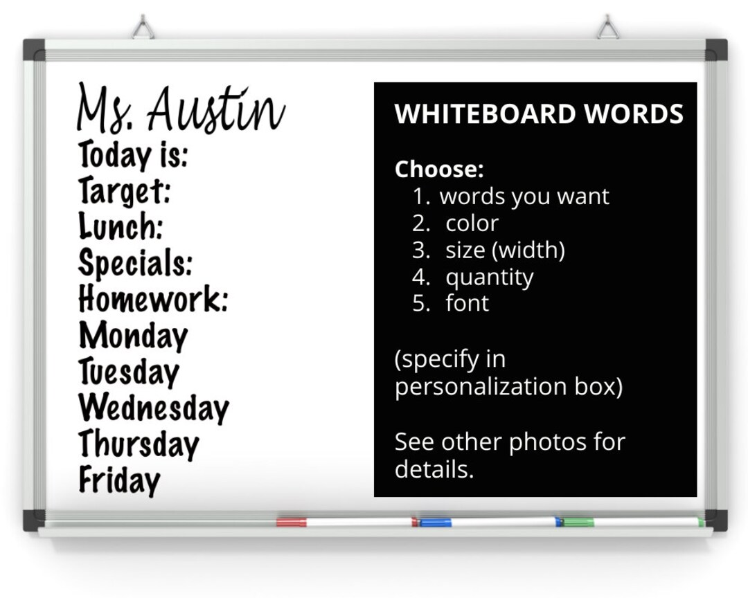 Whiteboard Words Decal | Teacher Name Decal | Today is Decal | Subject ... Whiteboard Words Decal | Teacher Name Decal | Today is Decal | Subject ...
