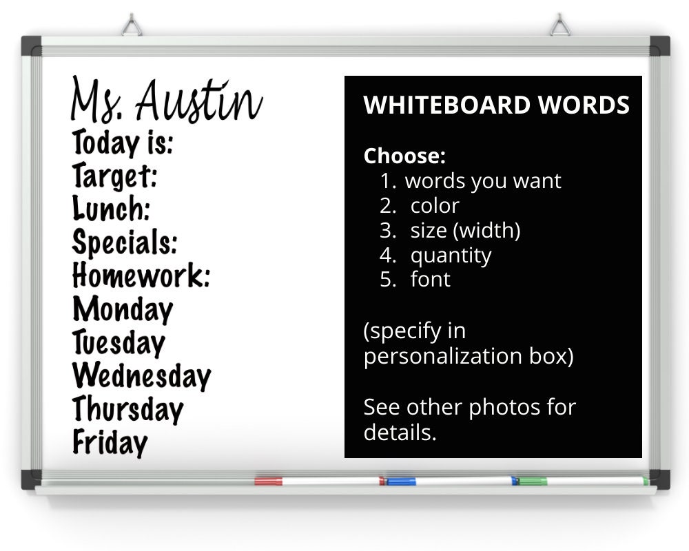 Whiteboard Words Decal | Teacher Name Decal | Today is Decal | Subject ...