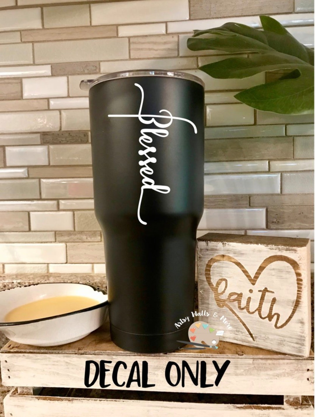 DECAL ONLY for Blessed Sideways Cross, Blessed Vinyl Decal for Tumbler ...