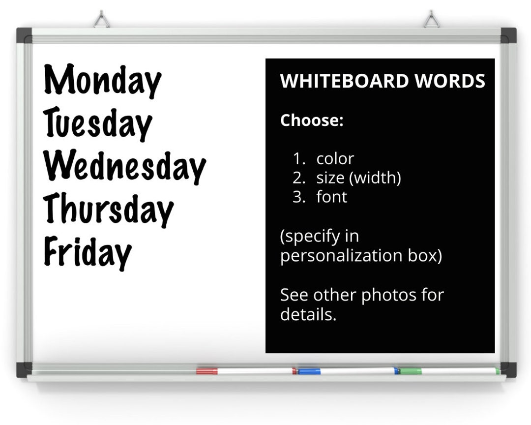 Days of the Week Decal Whiteboard Words Decal Custom Whiteboard Decals ...