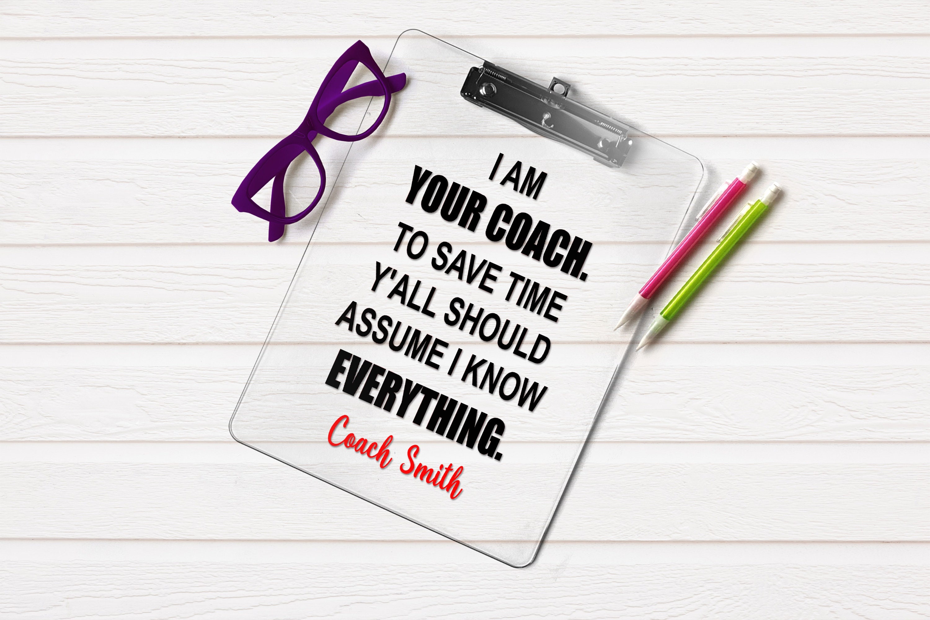 Coach Gift Personalized Clipboard With Name Funny Coach Gift - Etsy