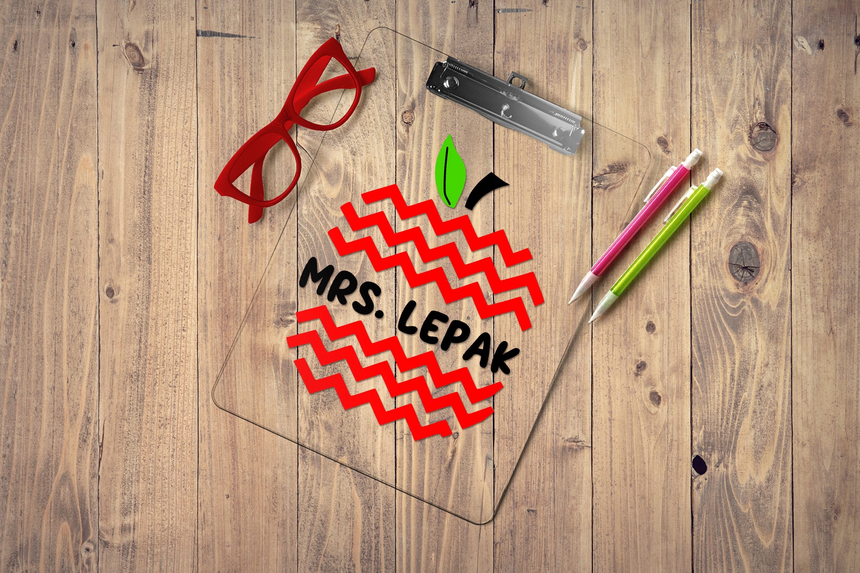 Teacher Gift Clipboard Apple Chevron, Personalized Teacher Clipboard ...
