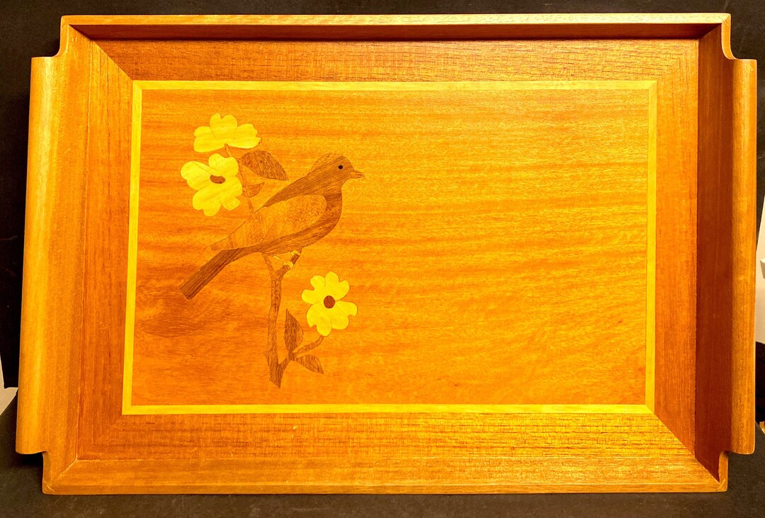 Vintage Rectangular Wood Inlay Serving Tray or Wall Decor - Nice! - Etsy