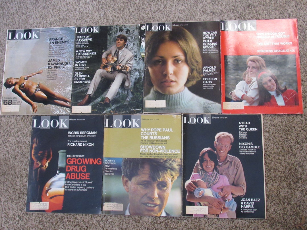 Vintage Lot 7 LOOK Magazines 1968-70' Kennedy,glen Campbell,joan Baez ...