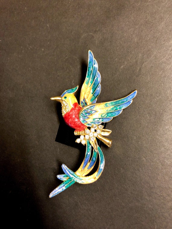 Vintage Large Hummingbird Pin Brooch Rhinestone Hand … - Gem