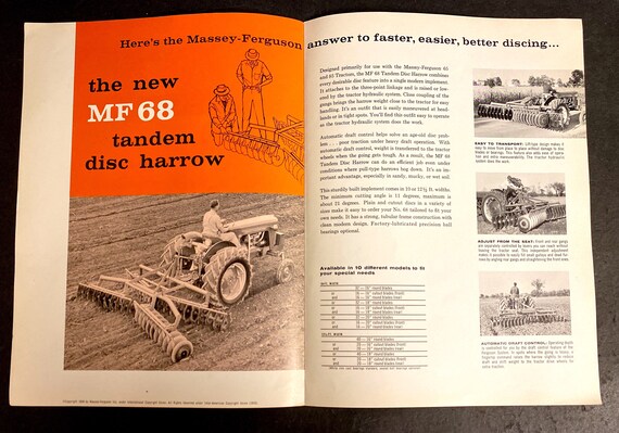 Vintage MASSEY FERGUSON MF68 Tandem Disc Harrow 1959 Brochure ...