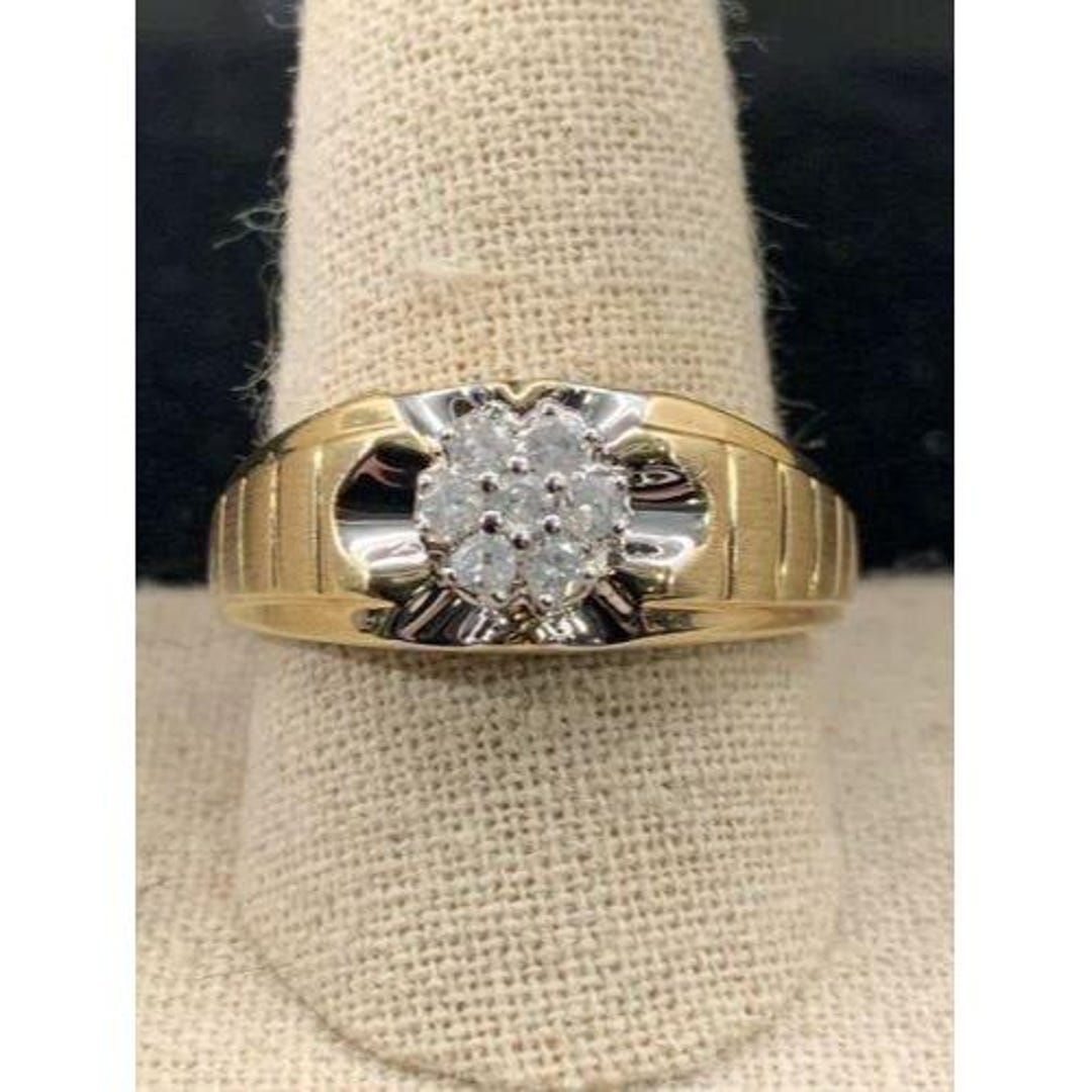 10K Yellow Gold Men's Diamond Cluster Ring Signed ZEI W/appraisal Sz 9 ...