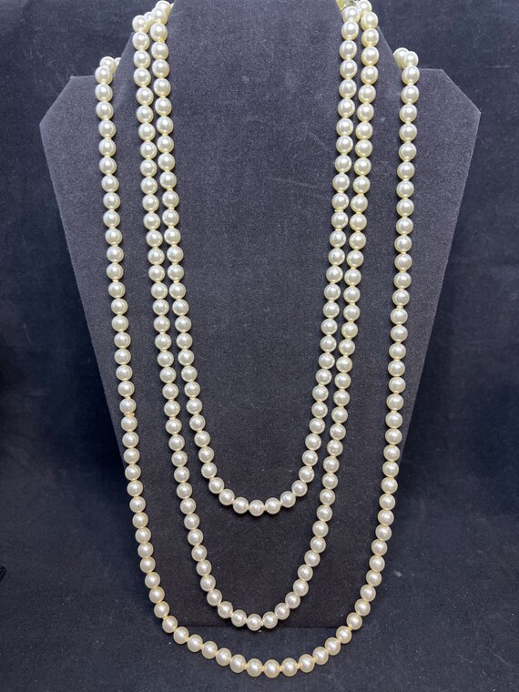 Vintage Single Strand Faux Pearl Flapper Necklace 85"… - Gem