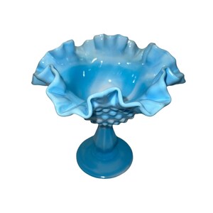 Vintage Fenton Blue & White Slag Glass Hobnail Pedestal Compote W ...