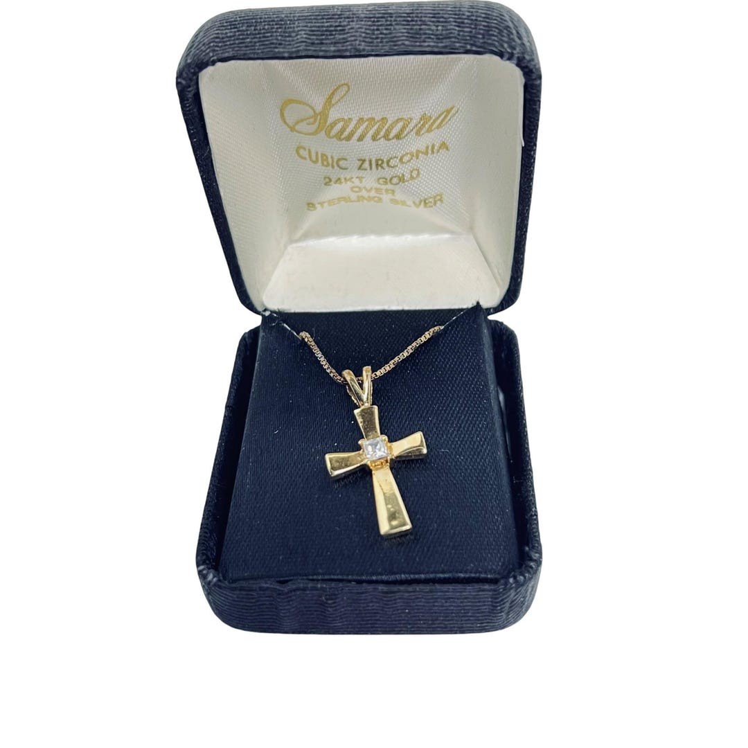 Samara 24k Gold Over Sterling Silver Cubic Zirconia Cross Pendant ...