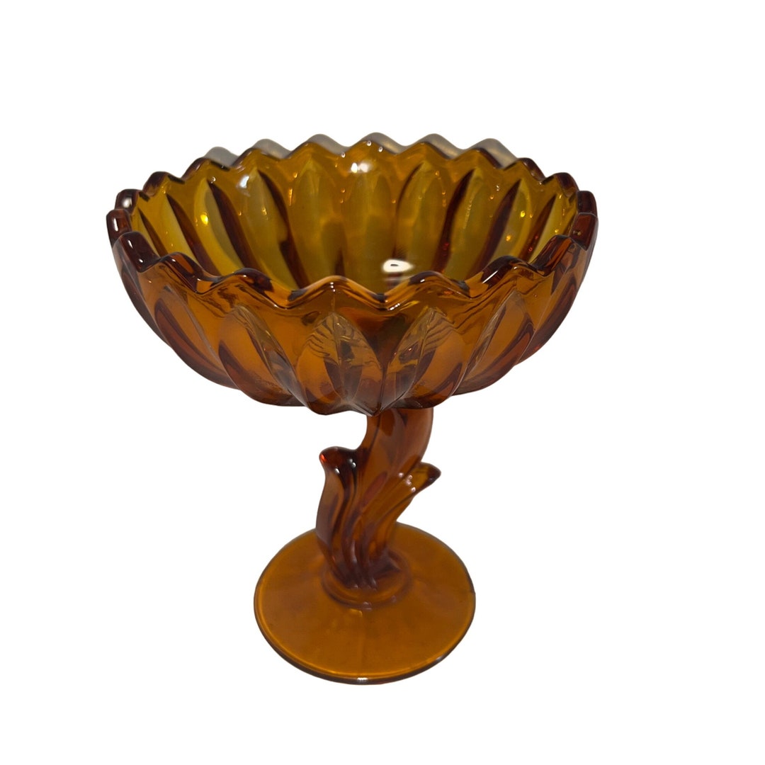 Vintage Indiana Glass Amber Lotus Blossom Glass Compote - Etsy