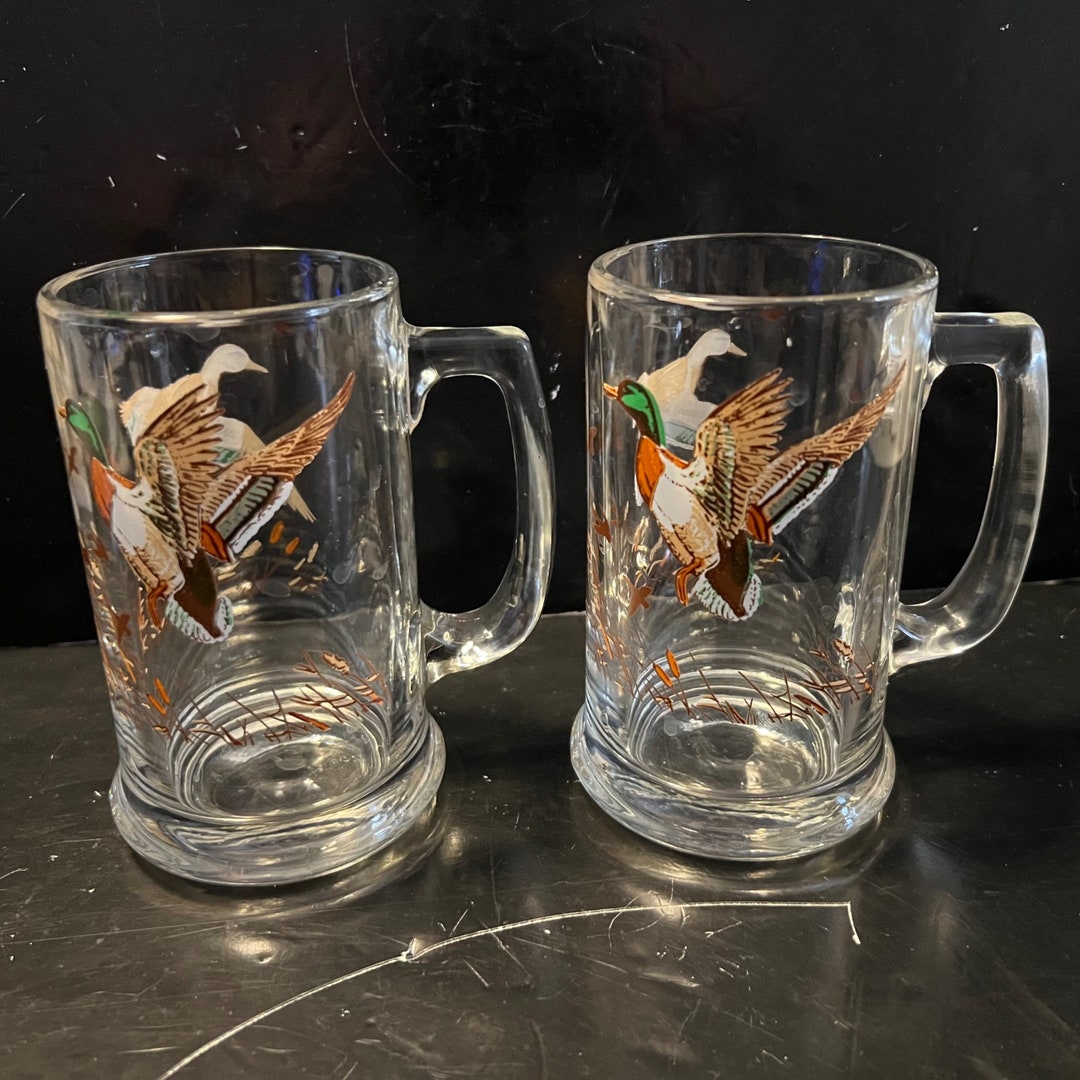 Vintage Set of 2 Flying Ducks Clear Glass Beer Mugs - Etsy