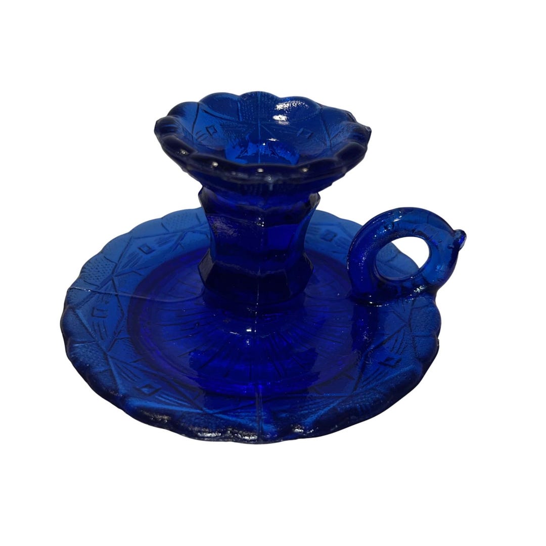 Vintage Cobalt Blue Heisey Glass Chamberstick Candle Holder - Etsy