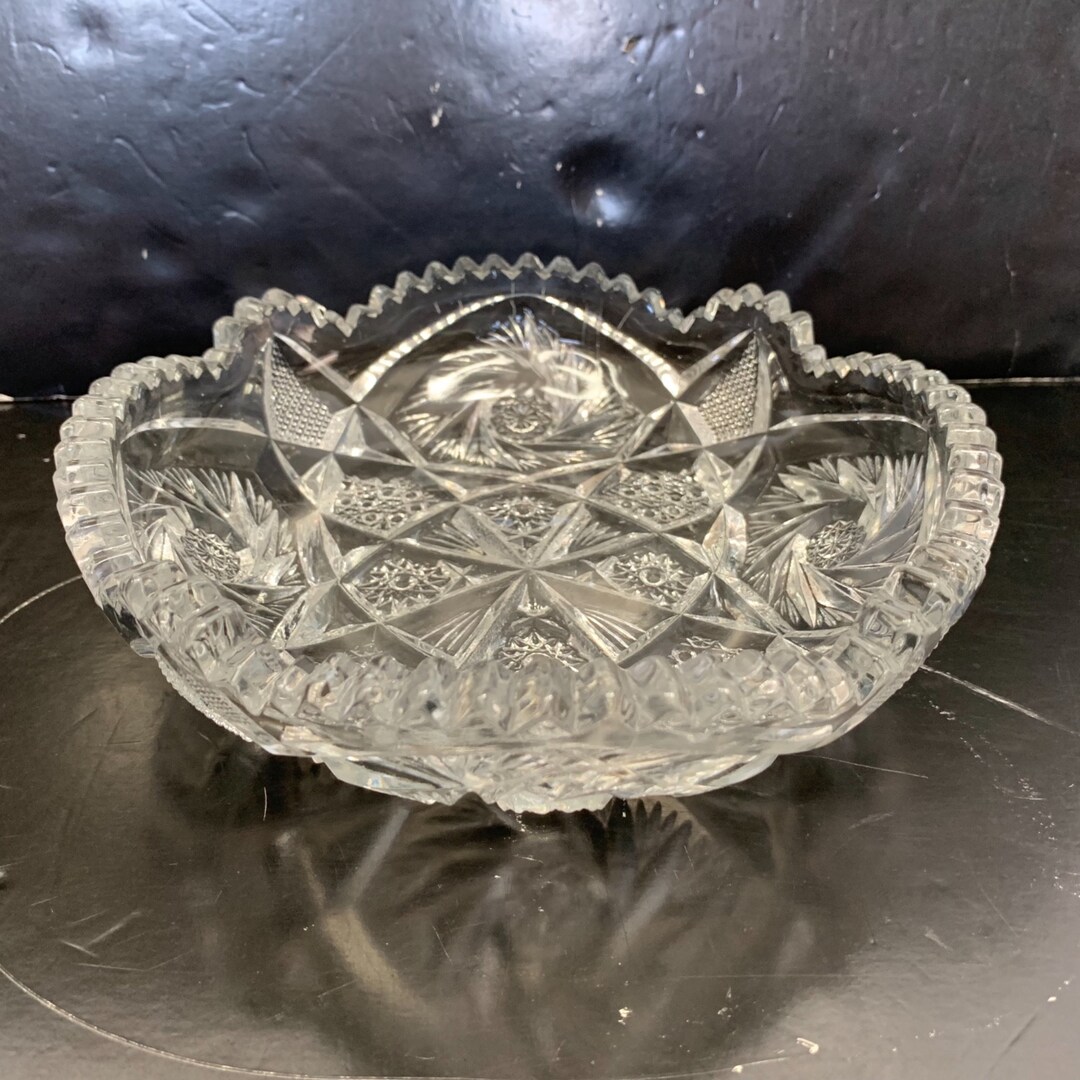 Vintage Starburst Pressed Glass Bowl With Sawtooth Edge - Etsy