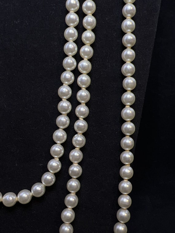 Vintage Single Strand Faux Pearl Flapper Necklace 85"… - Gem