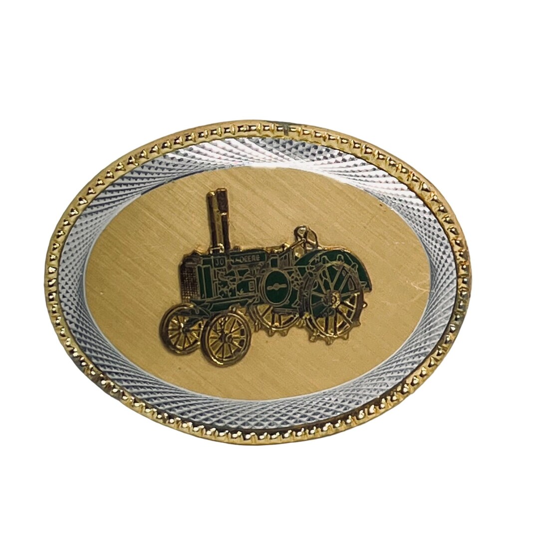 John Deere Silver Tone, Gold Tone & Enamel 2 Cylinder Tractor Belt ...