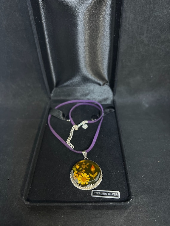 ATL Purple Cord & Sterling Silver Necklace W/ Dried F… - Gem