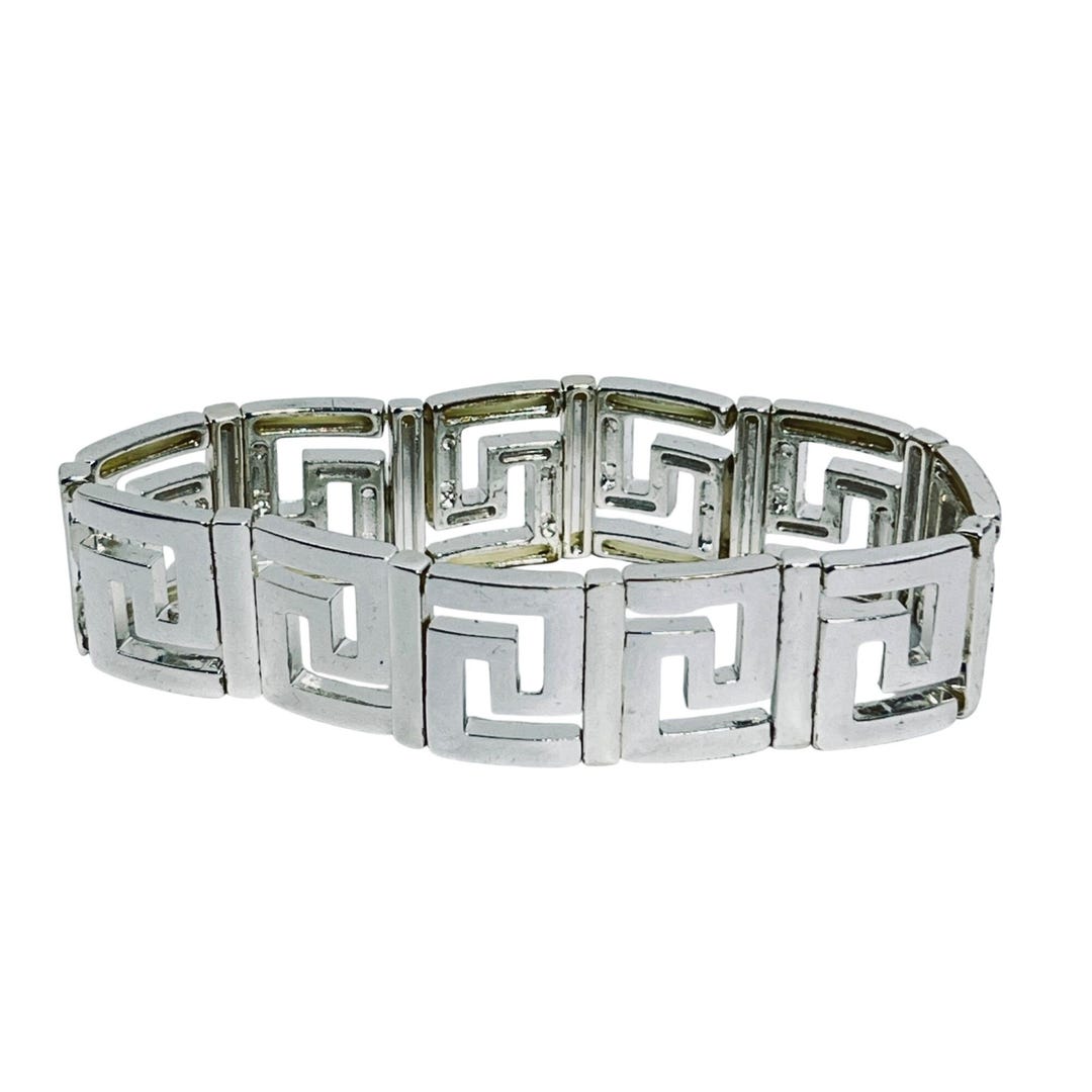 Vintage Silver Tone Greek Key Stretch Bracelet (1109) - Etsy