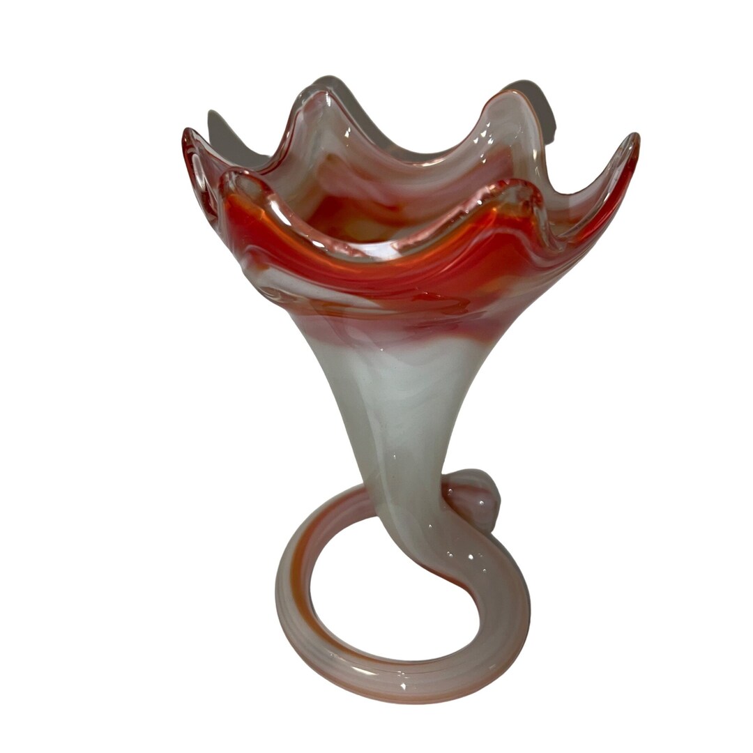 Vintage Hand Blown Red and White Glass Coil Vase - Etsy