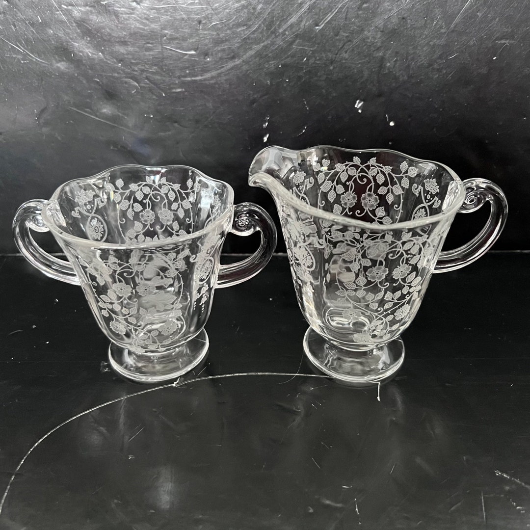 Vintage Fostoria Bouquet Etched Floral Glass Sugar & Creamer - Etsy