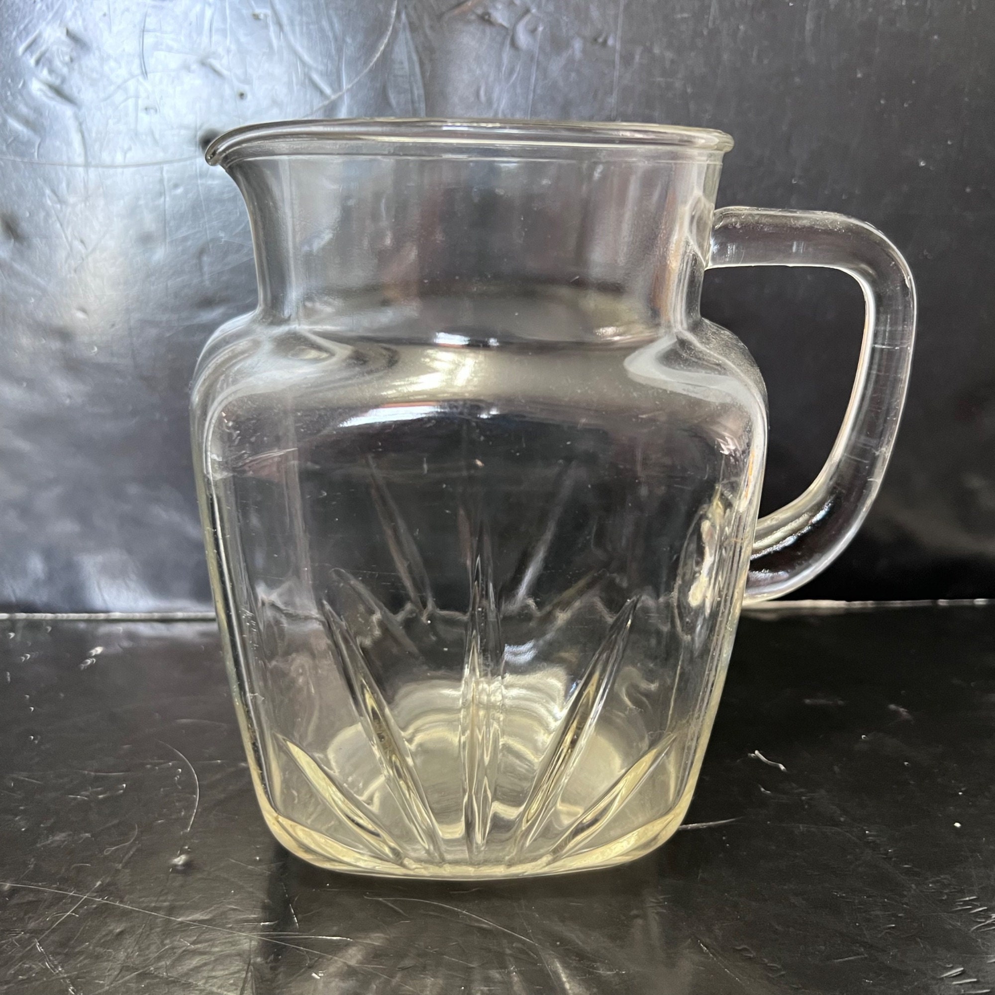 Vintage Federal Glass Clear Square Glass Sunburst Pitcher W/ Star on ...