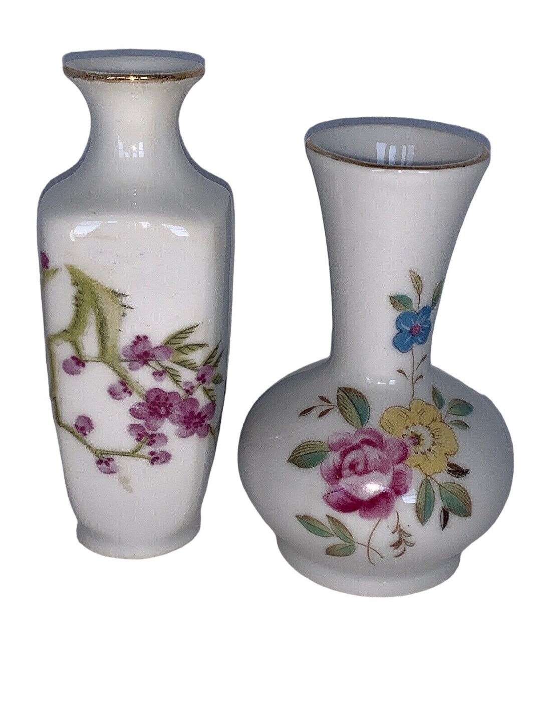 Vintage Pair of Porcelain Painted Roses Bud Vase - Etsy