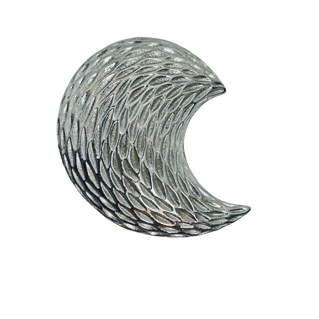 Silver Crescent Moon Brooch With Textured Feather Design (5769) - Etsy