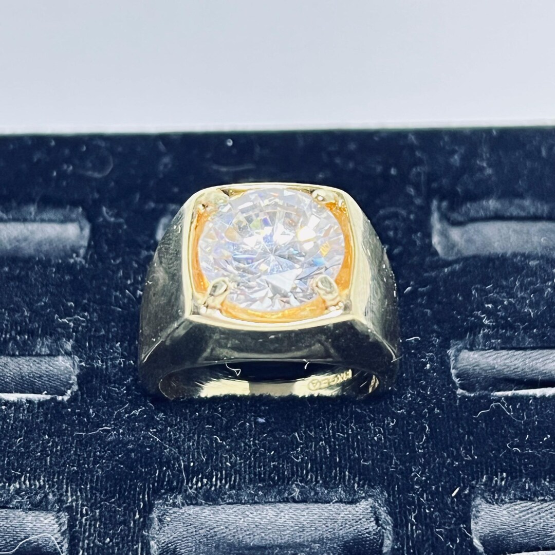 Vintage 18K GE Gold Men's Ring With Large Clear Glass Stone (R394) - Etsy