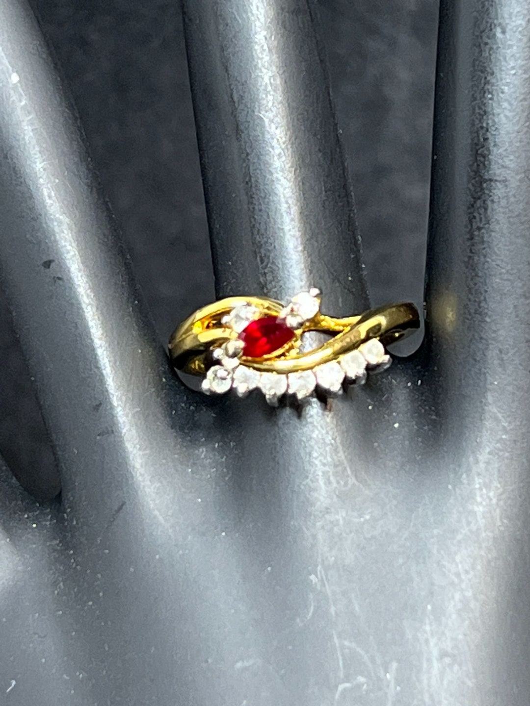 14k GE Gold, Red and Clear Rhinestone Statement Ring Signed MAJA (R295 ...
