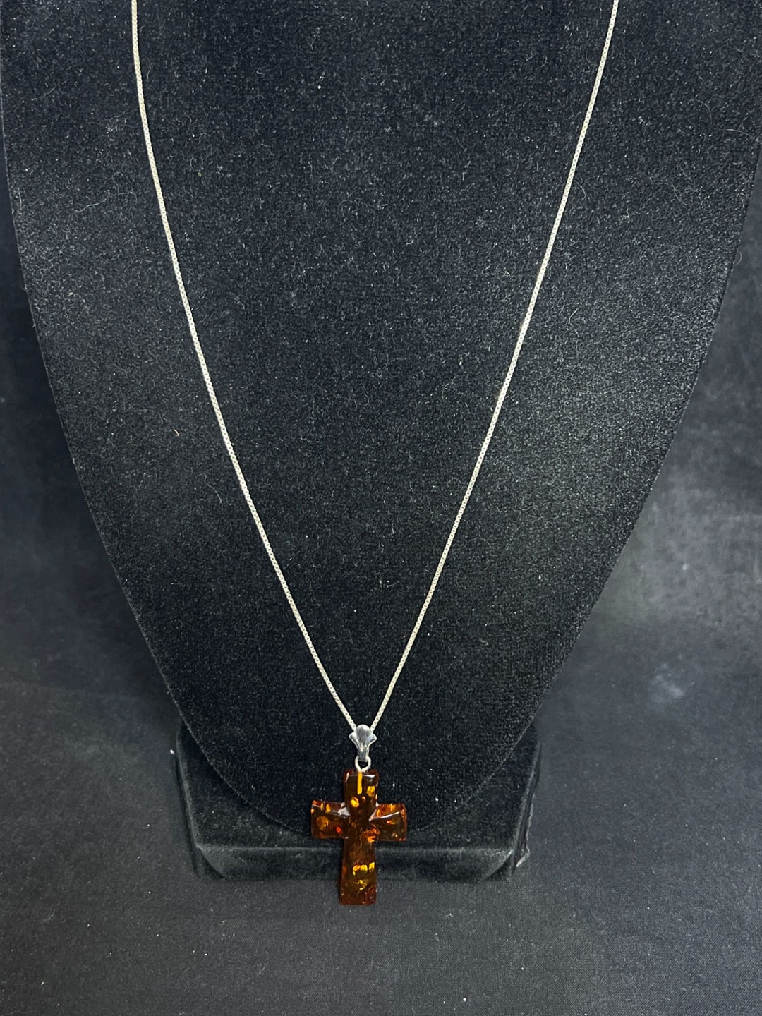 Vintage KC Sterling Silver Box Chain Necklace With Bakelite Cross ...