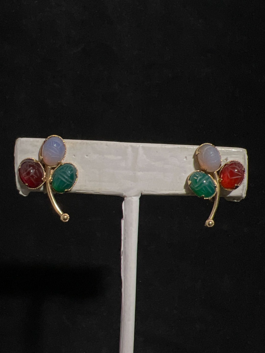 Amco 1/20 14k Gold Filled Gemstone Egyptian Scarab Screw Back Earrings ...