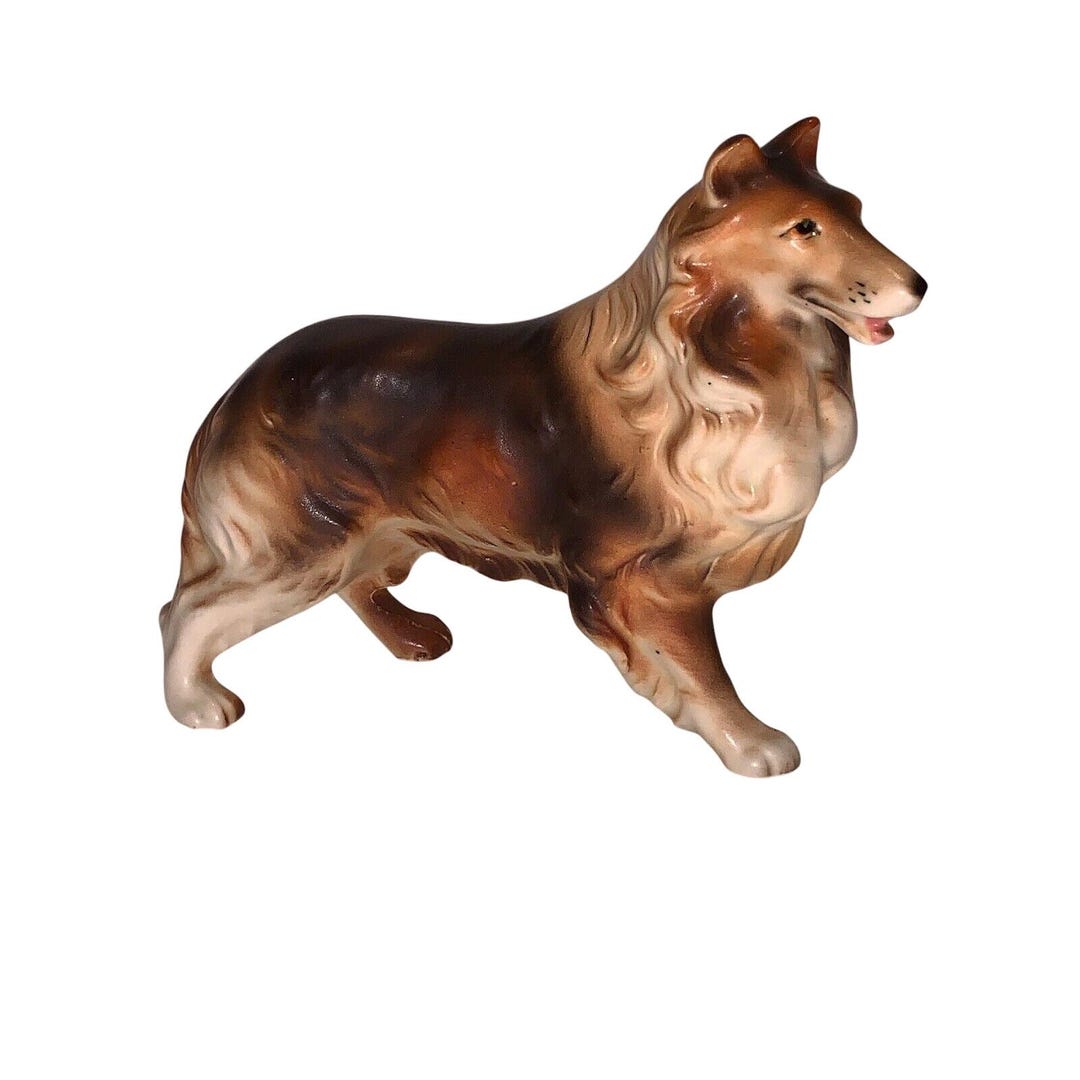 Vintage Hand Painted Collie Dog Figurine Japan - Etsy