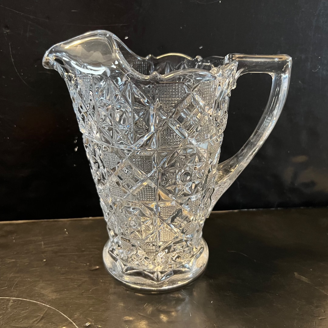 Vintage Imperial Glass Clear Diamond Block Glass Pitcher - Etsy
