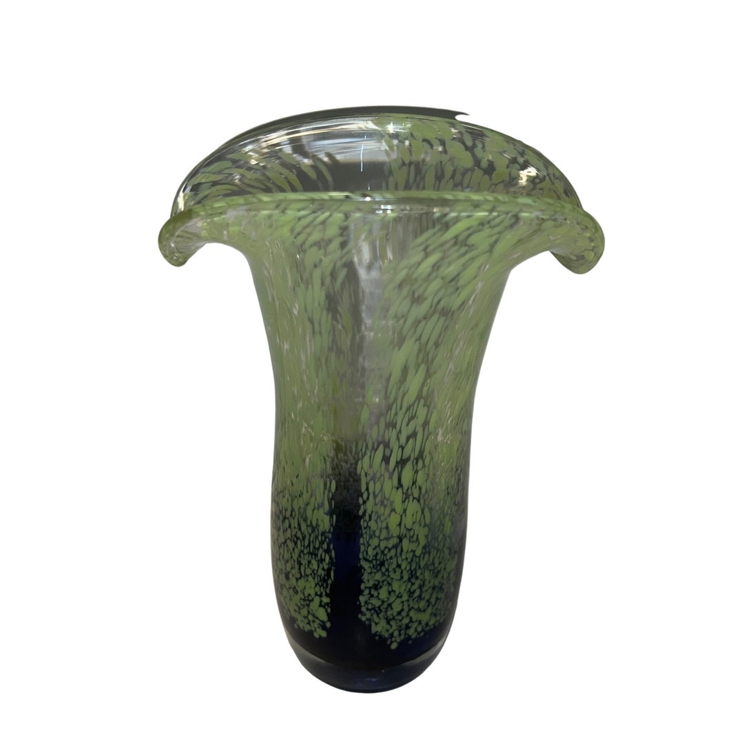 Vintage Teleflora Art Glass Speckled Green Blue Flared Lip Vase - Etsy