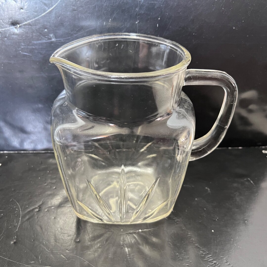 Vintage Federal Glass Clear Square Glass Sunburst Pitcher W/ Star on ...