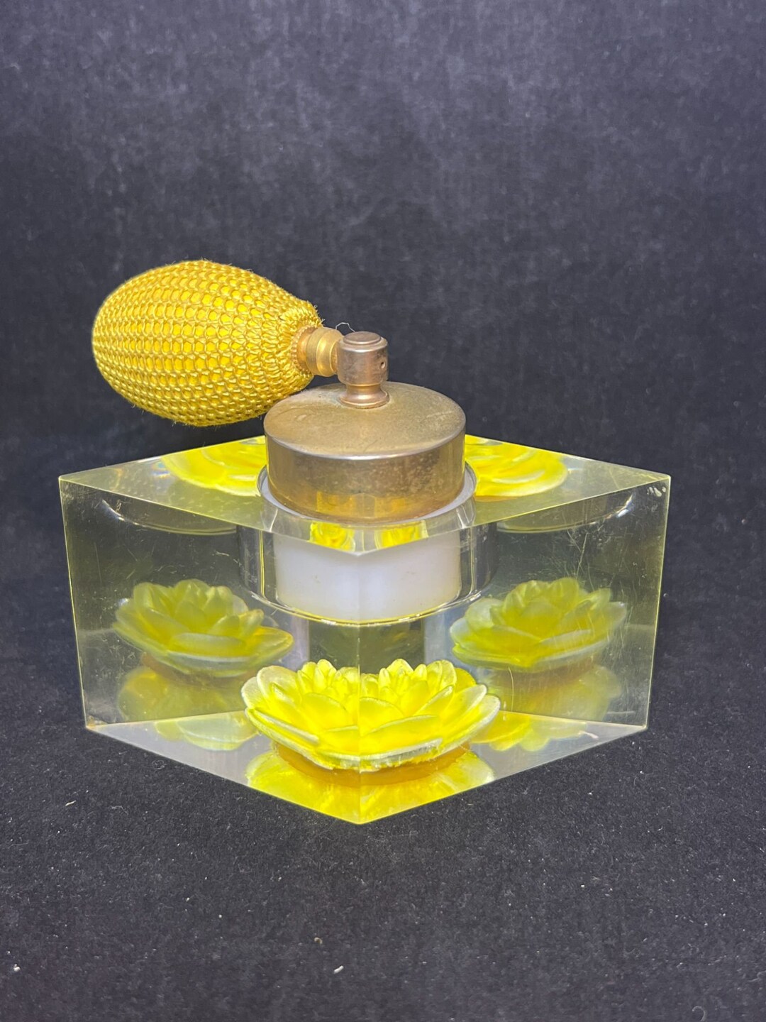 Jane Art Lucite Reverse Carved Yellow Rose Perfume Bottle With Atomizer ...