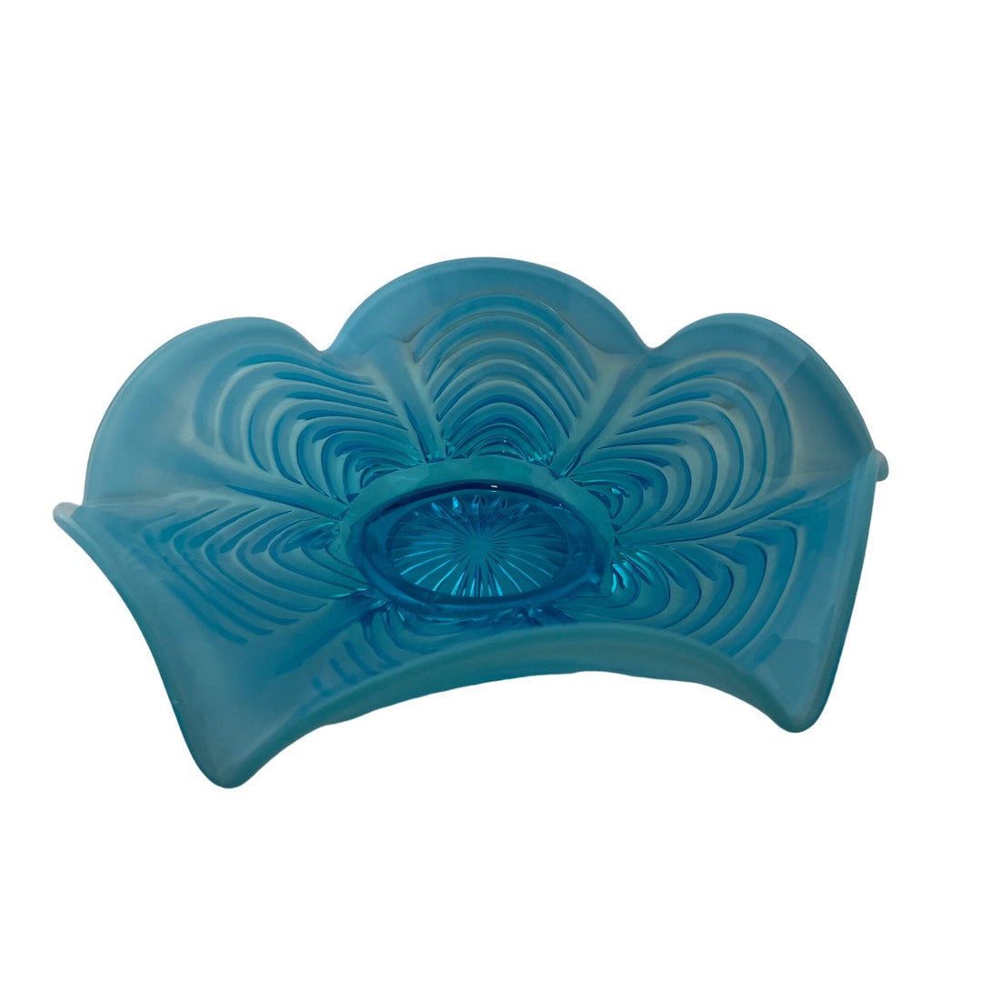Vintage Imperial Glass Arcs Blue Glass Bowl W/ Wavy Edge - Etsy