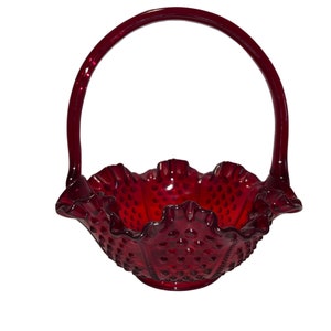 Vintage Fenton Ruby Red Hobnail Paneled Glass Basket W/crimped ...