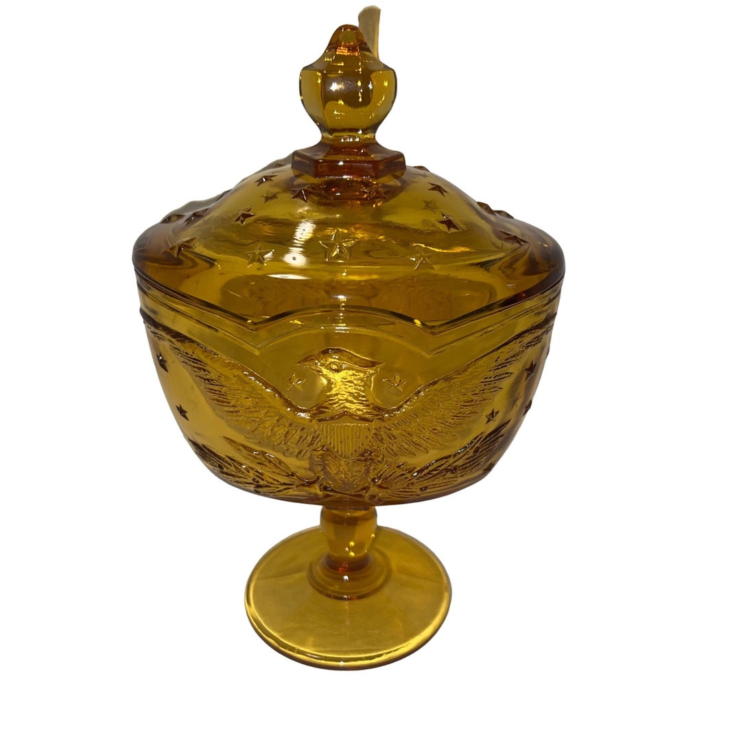 Vintage Amber Glass Eagle & Stars Glass Candy Dish - Etsy