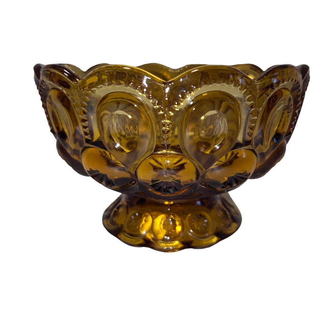 Vintage L E Smith Amber Moon and Stars Glass Candy Dish - Etsy