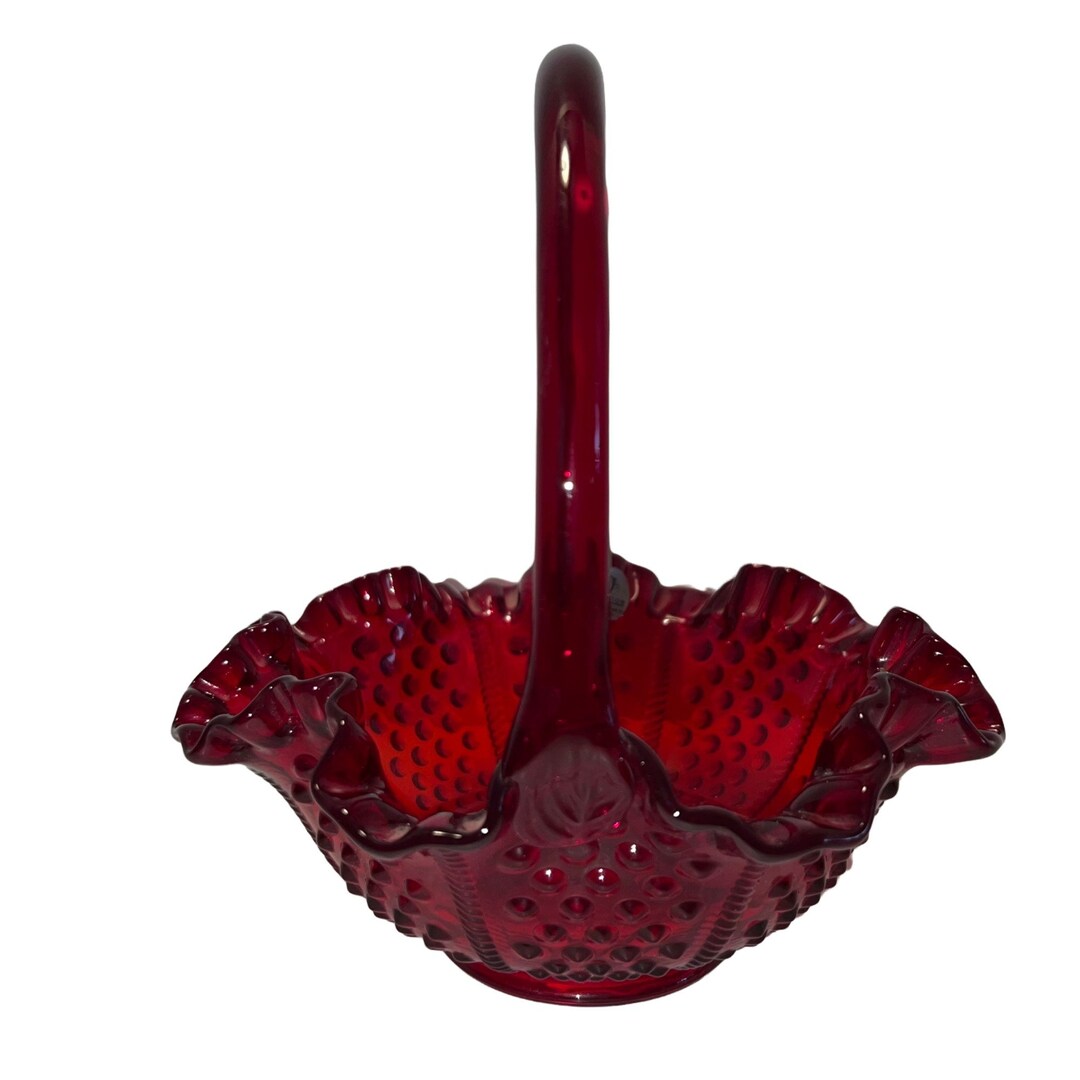 Vintage Fenton Ruby Red Hobnail Paneled Glass Basket W/crimped ...