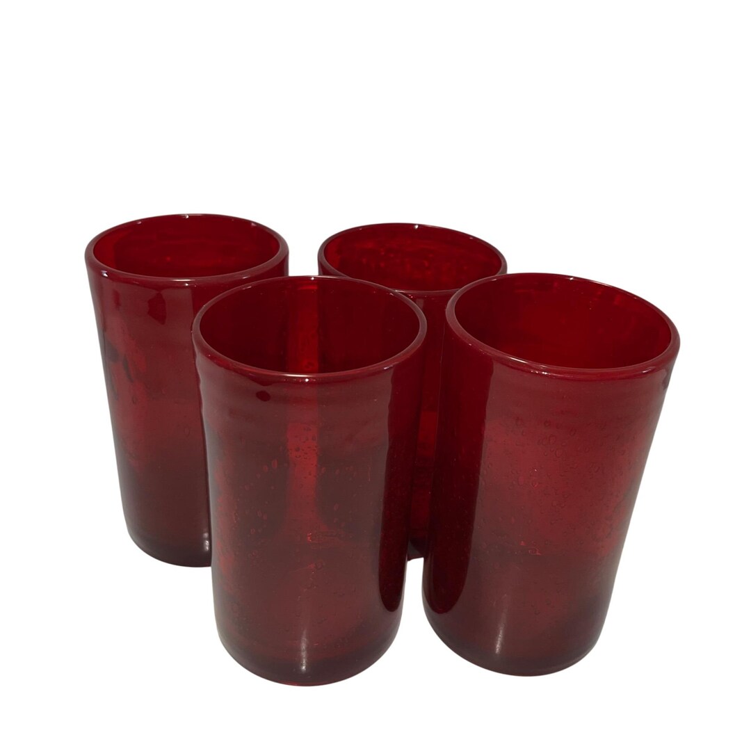 Vintage Set of 4 Red Bubble Glass Tumblers - Etsy